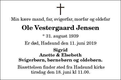 Dødsannonce for Ole Vestergaard Jensen | Nordjyske.dk