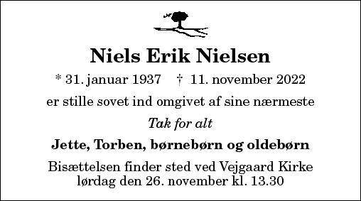 Dødsannonce for Niels Erik Nielsen | Nordjyske.dk