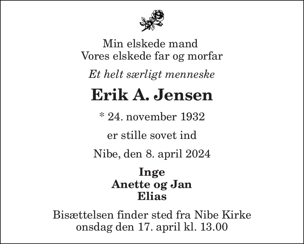 Dødsannonce for Erik Alfred Jensen | Nordjyske.dk