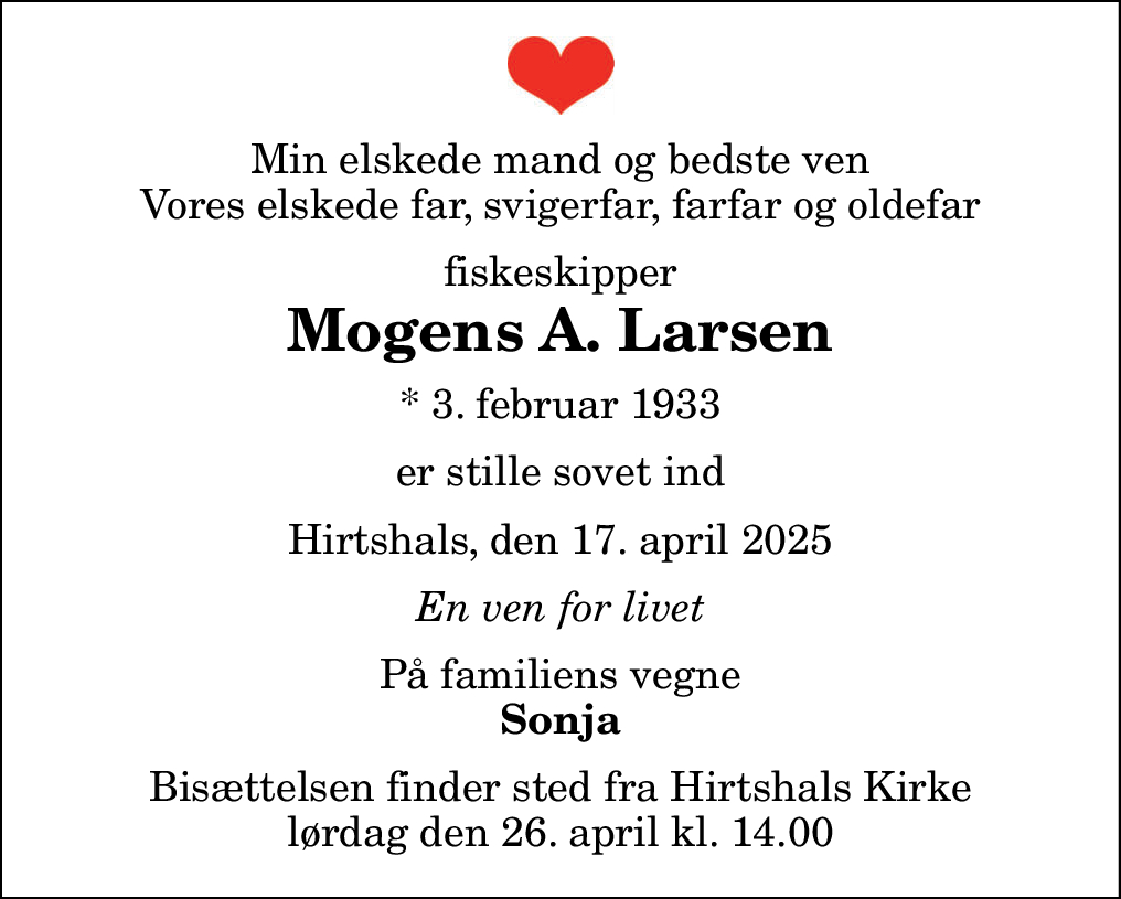 Dødsannonce for Mogens August Larsen | Nordjyske.dk